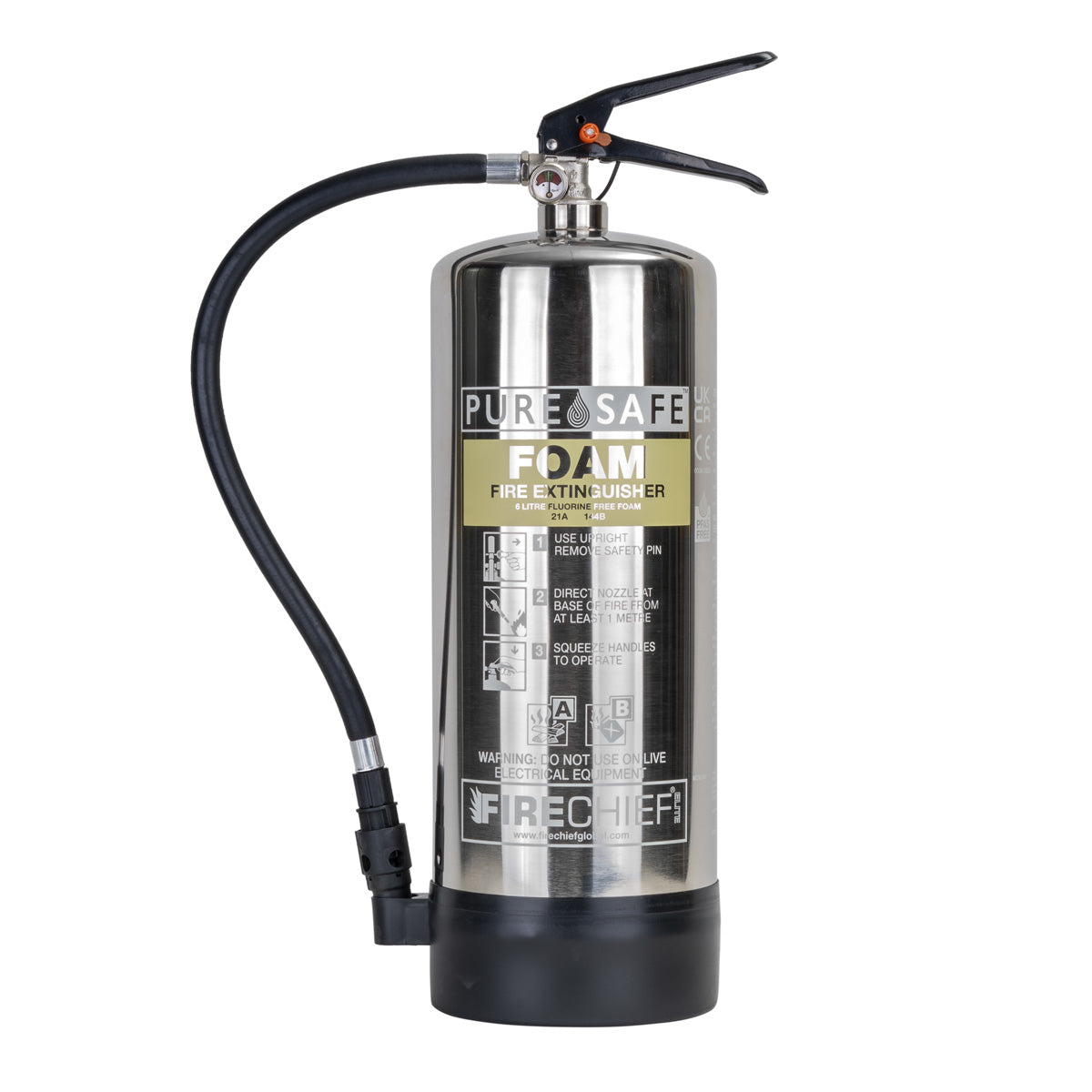 Firechief Elite 6 litre Puresafe Polished Fluorine Free Foam Fire Exti ...