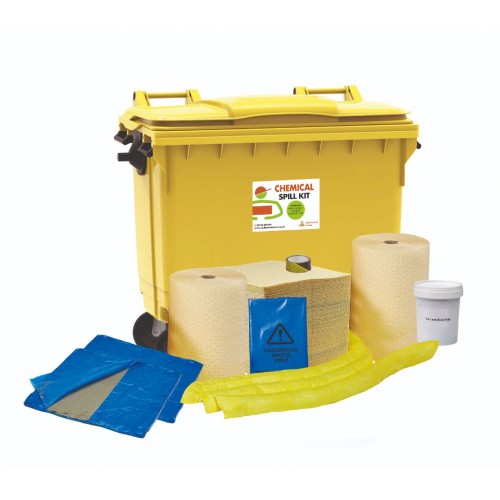 800 litre Chemical Spill Kit - 4 Wheeled Bin with Drain Cover & Putty ...
